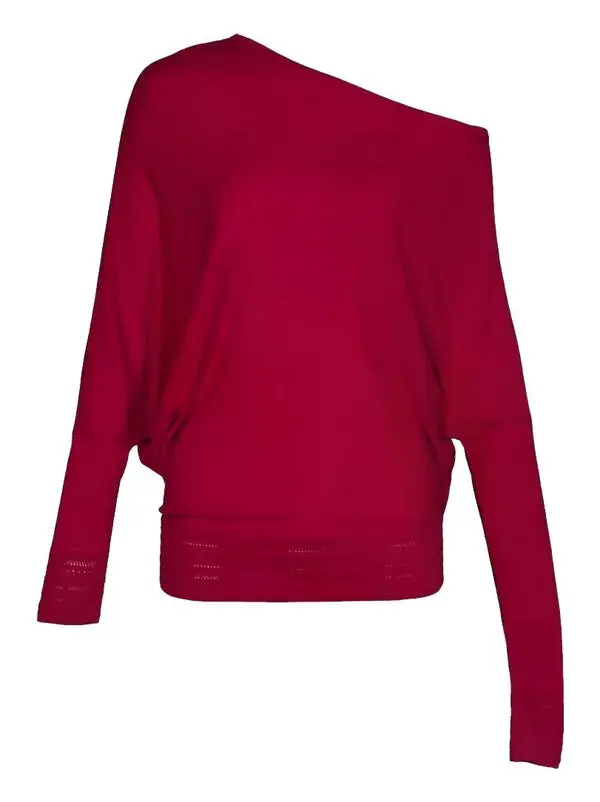 CLUB21 Off-shoulder Batwing-sleeve Sweater - Red