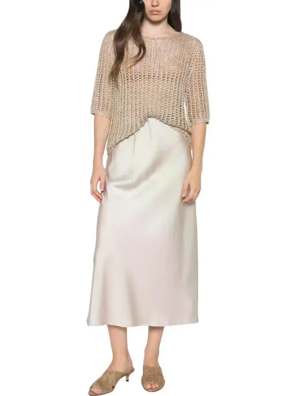 BETTY BARCLAY Open-knit Sequin-embellished Top - Neutrals