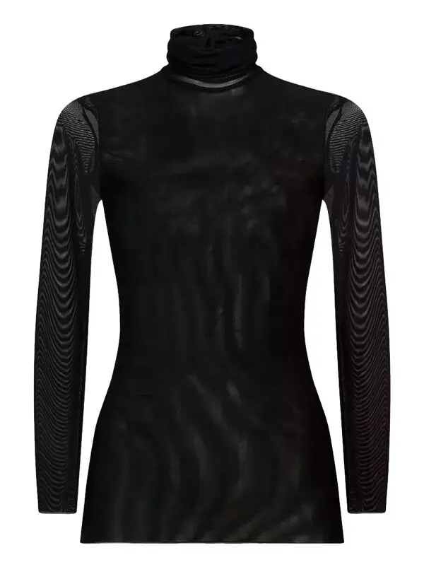 BLANCA VITA Turtleneck Sheer-finish Long-sleeve Top - Black