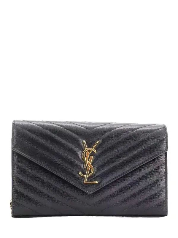 Saint Laurent Classic Monogram Wallet On Chain Matelasse Chevron Leather Medium Crossbody Bag - Black