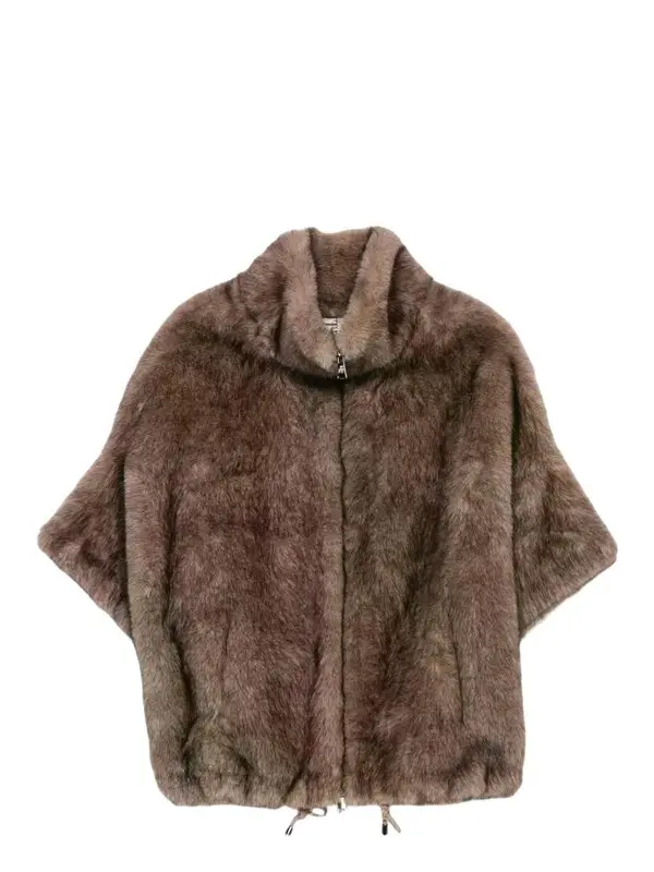 VALENTINI 1972 Faux Fur Funnel Neck Zip-up Coat - Brown