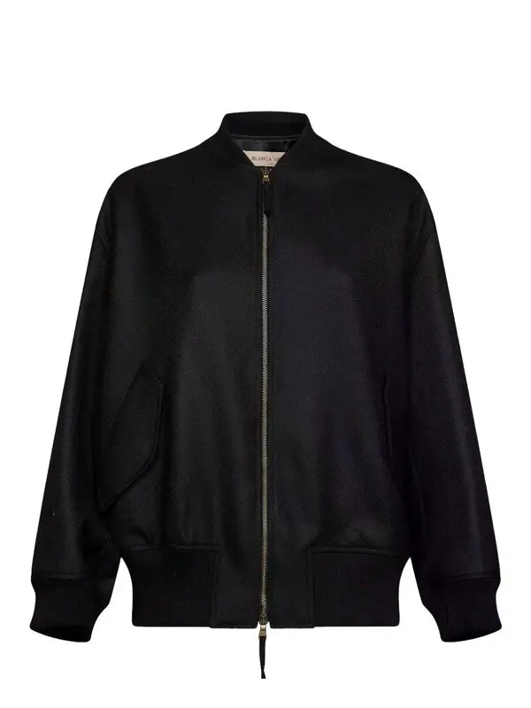 BLANCA VITA Chevron Pattern Wool Bomber Jacket - Black