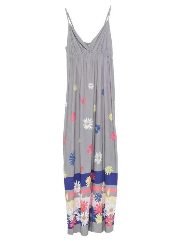 SUN 68 Floral Print V-neck Spaghetti Strap Maxi Dress - Grey