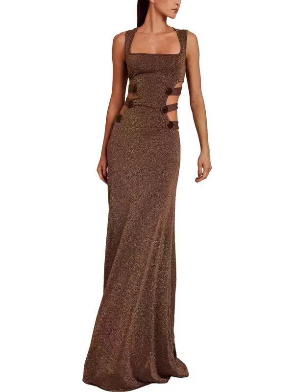 Azulu Ginebra Cut-out Button-embellished Gown - Brown