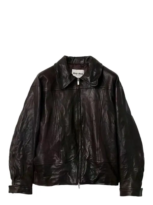 Miu Miu Leather Blouson Jacket - Brown
