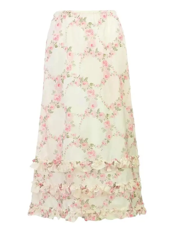 Simone Rocha Floral-print Ruffled Midi Skirt - Neutrals