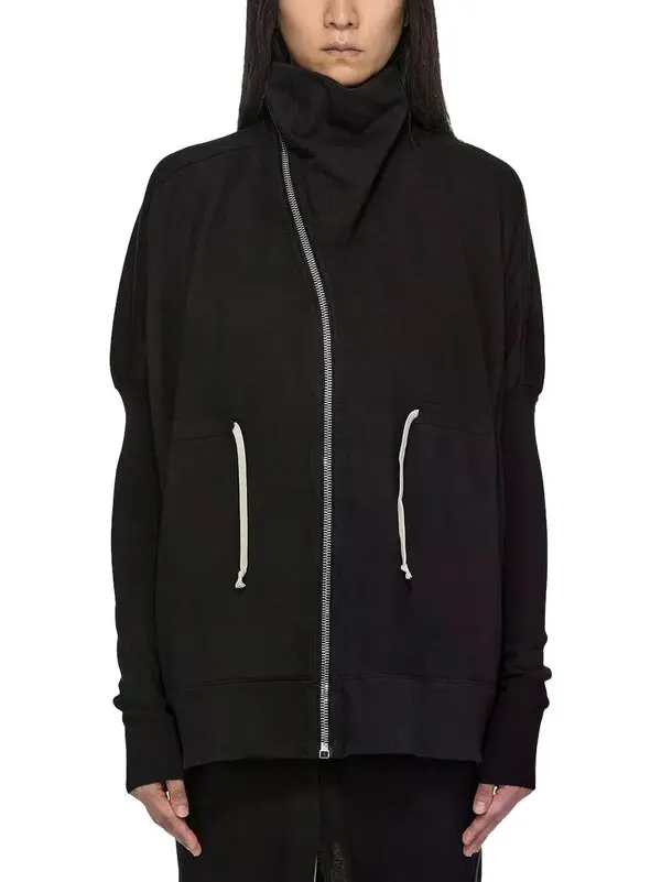 Rick Owens Asymmetric Zip Funnel Neck Sweatshirt - Black