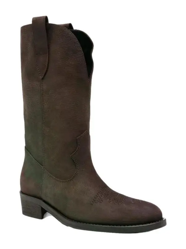 VIA ROMA 15 Embroidered Detail Western Style Boots - Brown