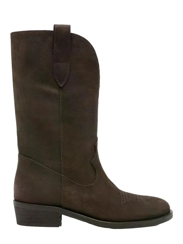 VIA ROMA 15 Embroidered Detail Western Style Boots - Brown