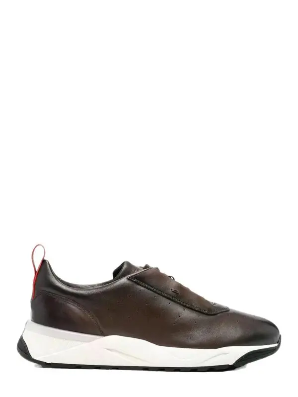 Santoni Perforated Detail Leather Sneakers - Brown