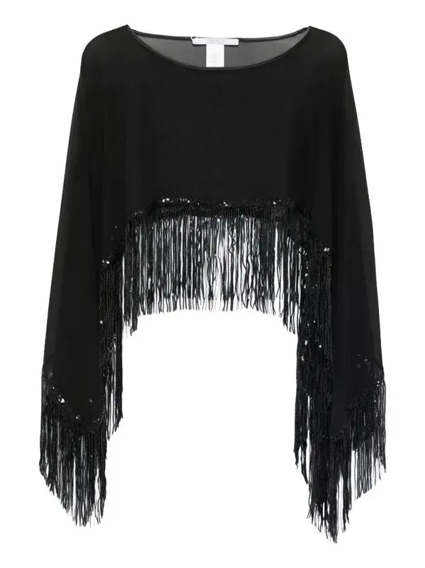 DE SANTIS Sequin Embellished Fringed Cape - Black