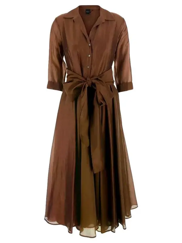 PLAIN Midi Shirt Dress With Belt - Brown