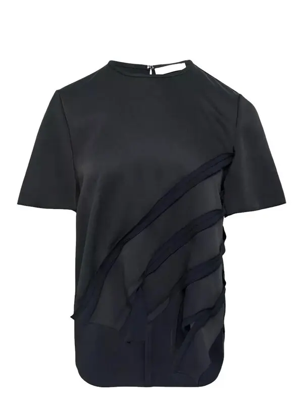 CLUB21 Ruffle Detail Round Neck Top - Black