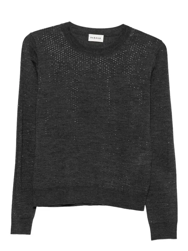 P.a.r.o.s.h Crystal Embellished Fine Knit Crew Neck Sweater - Grey