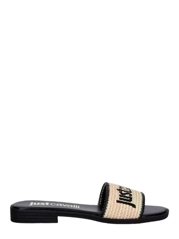 Just Cavalli Logo-embroidered Woven Slides - Neutrals