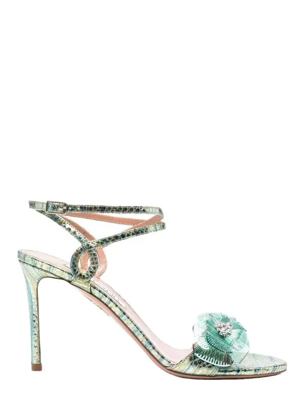 AQUAZZURA Floral Appliqué Snakeskin-effect Heeled Sandals - Green