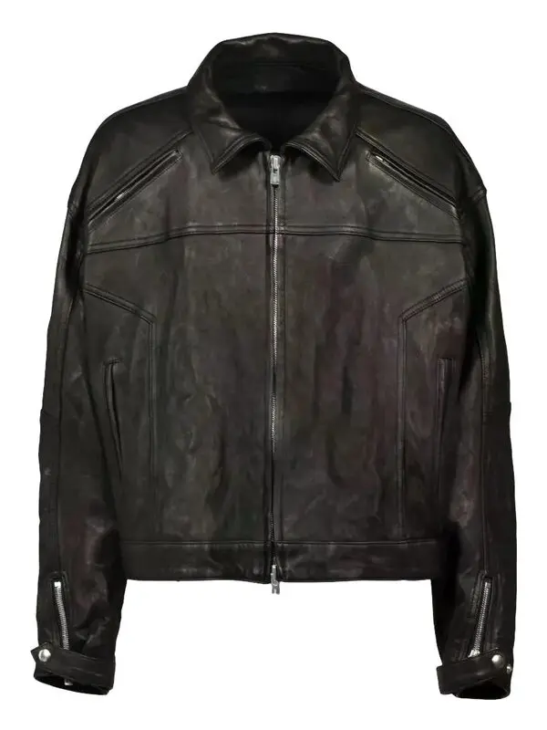 FILTH Zip-up Panelled Leather Biker Jacket - Black