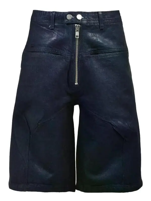 FILTH Waxed Zip-detail Denim Shorts - Blue