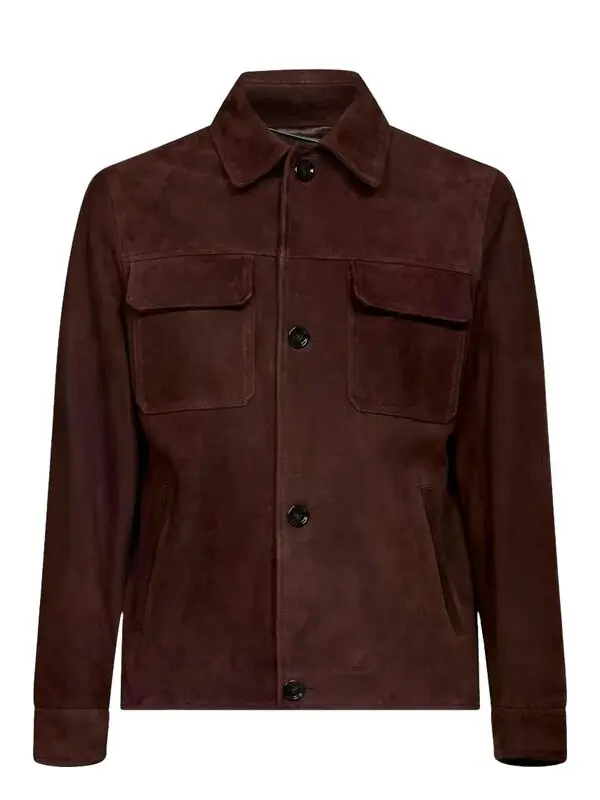 LARDINI Spread Collar Suede Jacket - Brown