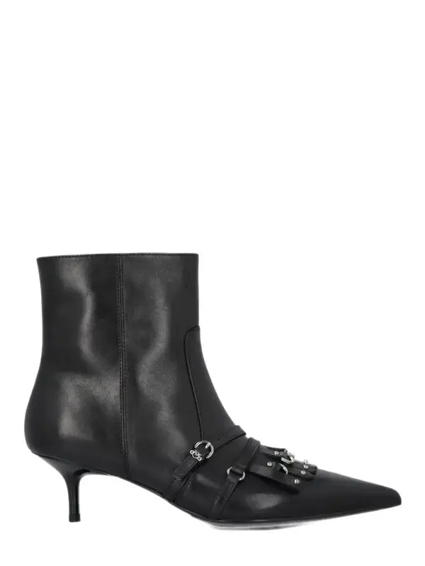 Pinko Fringe Detail Buckled Ankle Boots - Black
