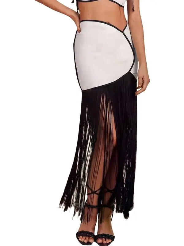 Azulu Joelle Fringe Trim Maxi Skirt - White