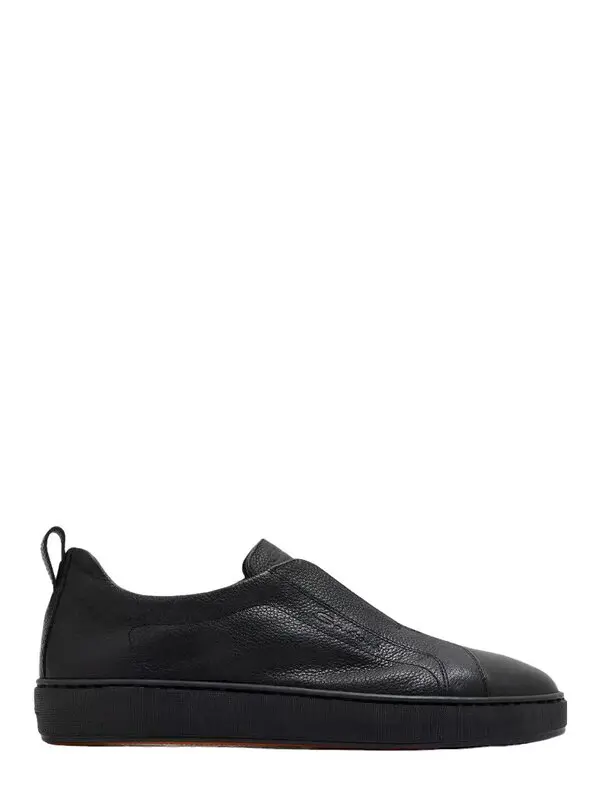 Santoni Grainy Leather Slip-on Sneakers - Black