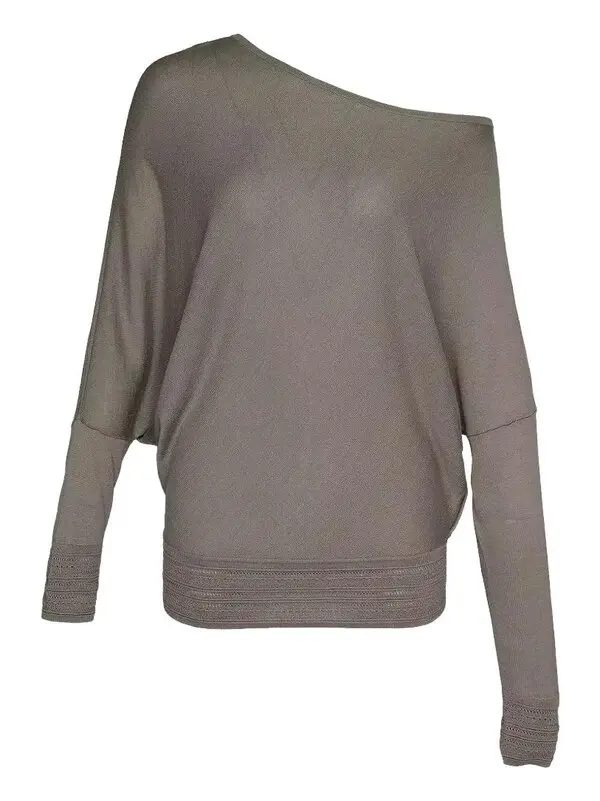 CLUB21 Off-shoulder Batwing-sleeve Fine Knit Sweater - Grey