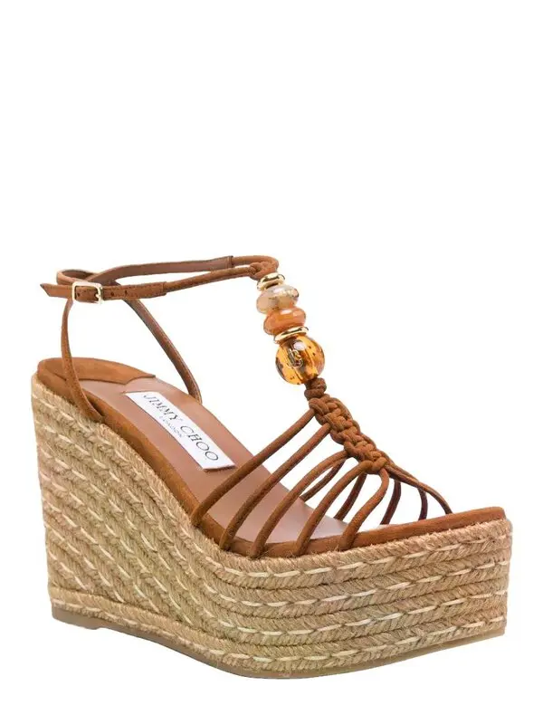 JIMMY CHOO Embellished Wedge Sandals - Brown
