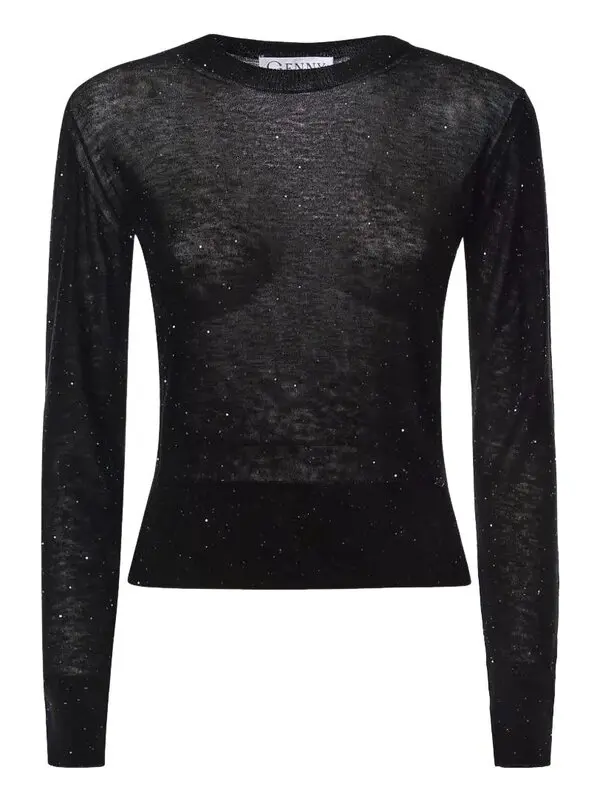 GENNY Sequin Embellished Semi-sheer Sweater - Black