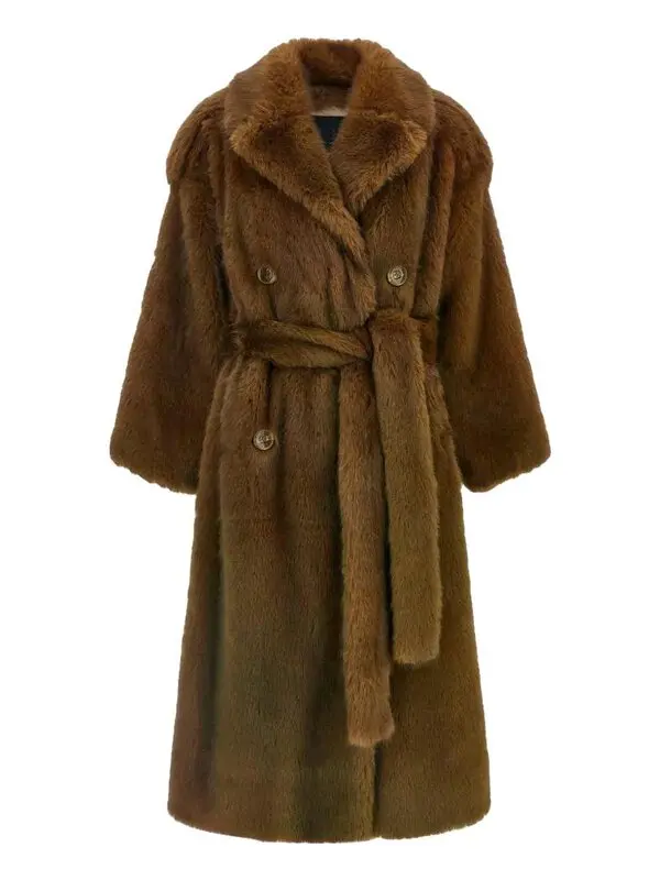 B&B COUTURE Farrah Double-breasted Faux-fur Coat - Brown