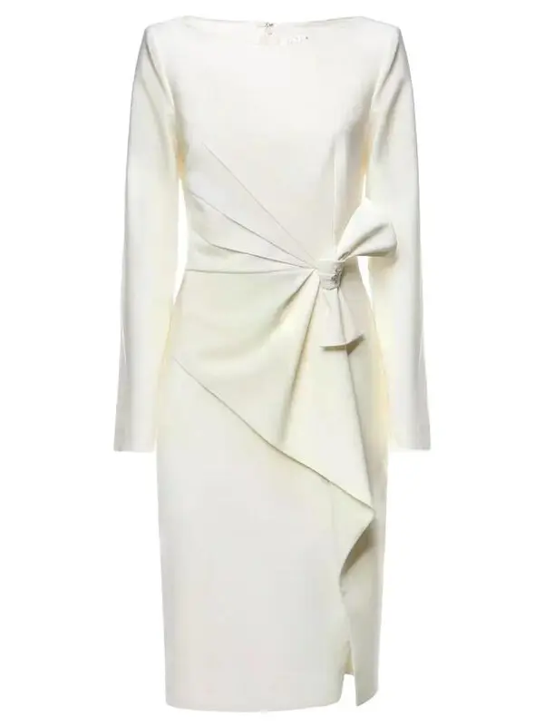 GENNY Side-bow Draped Midi Dress - White