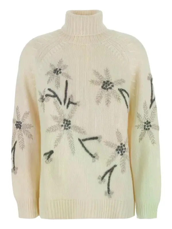 P.a.r.o.s.h Floral Embroidered Cashmere Roll Neck Sweater - Neutrals