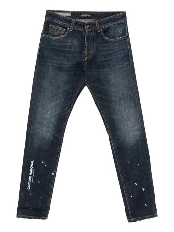 Costume National Slim Cut Logo Print Jeans - Blue