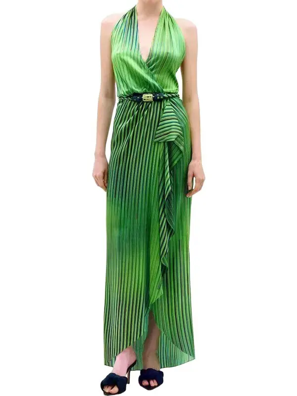 Silvia Tcherassi Striped Ruffled Midi Dress - Green