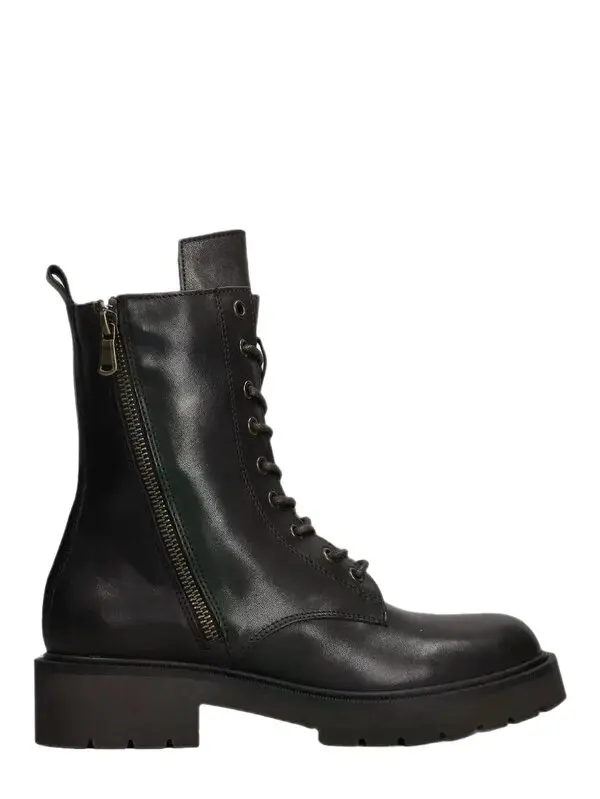 JULIE DEE Leather Lace-up Side-zip Boots - Brown
