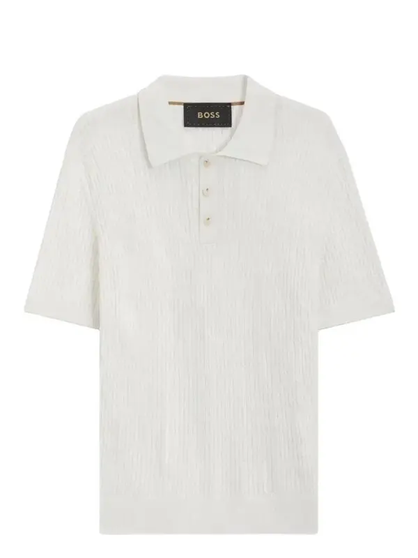 BOSS Cable-knit Polo Sweater In Cotton And Cashmere - White