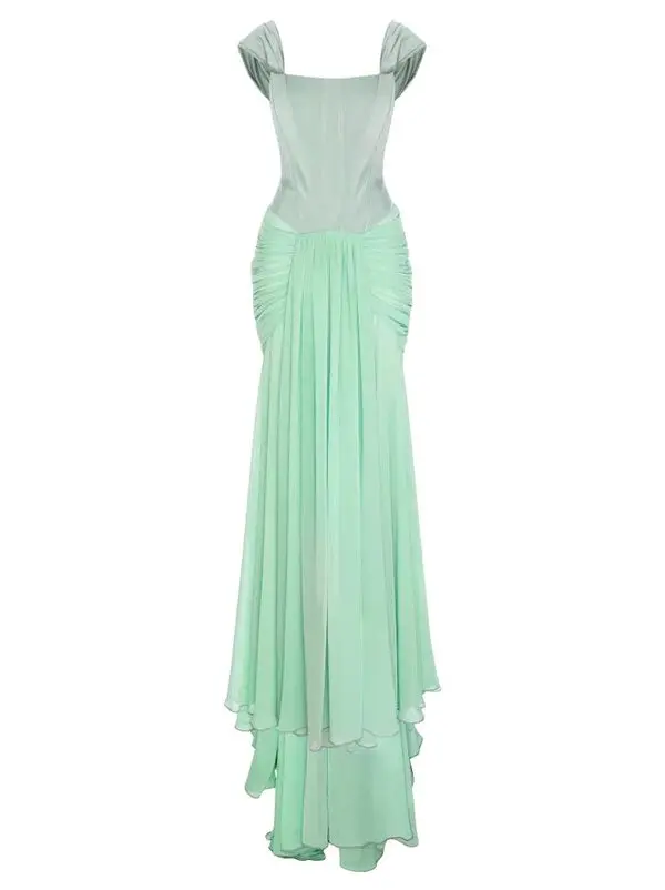 V:PM ATELIER Maxi Jade Draped Corset Dress - Green