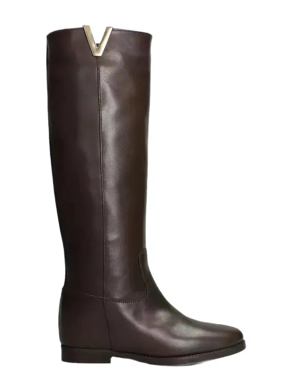 JULIE DEE V-plaque Leather Boots - Brown