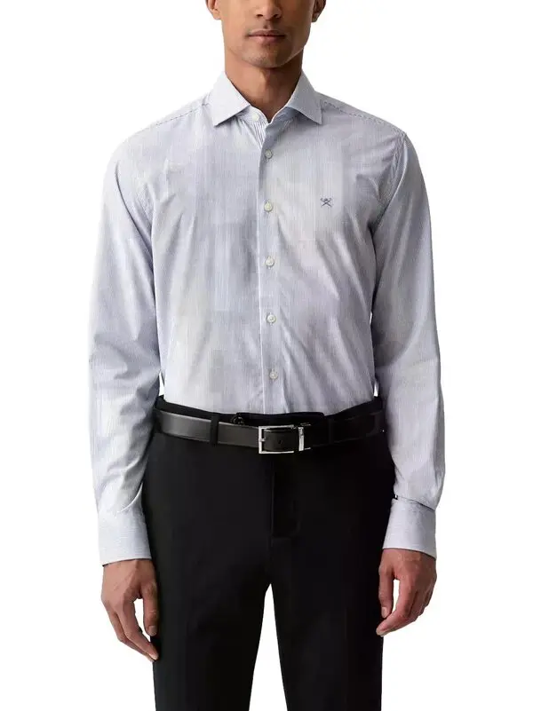 HACKETT LONDON Vertical-stripe Logo-embroidered Shirt - Blue