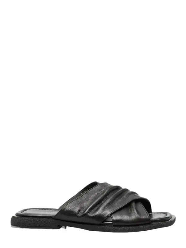 SERGIO MORETTI FIRENZE Crossover Strap Ruched Sandals - Black