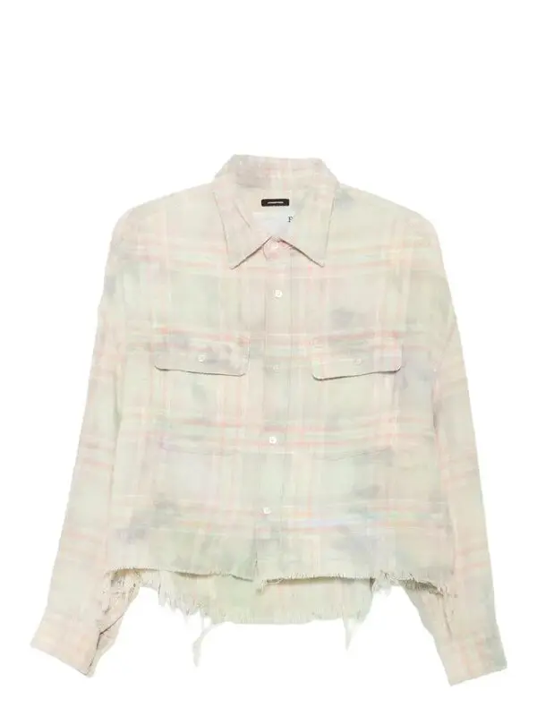 R13 Plaid Pattern Frayed Shirt - Neutrals