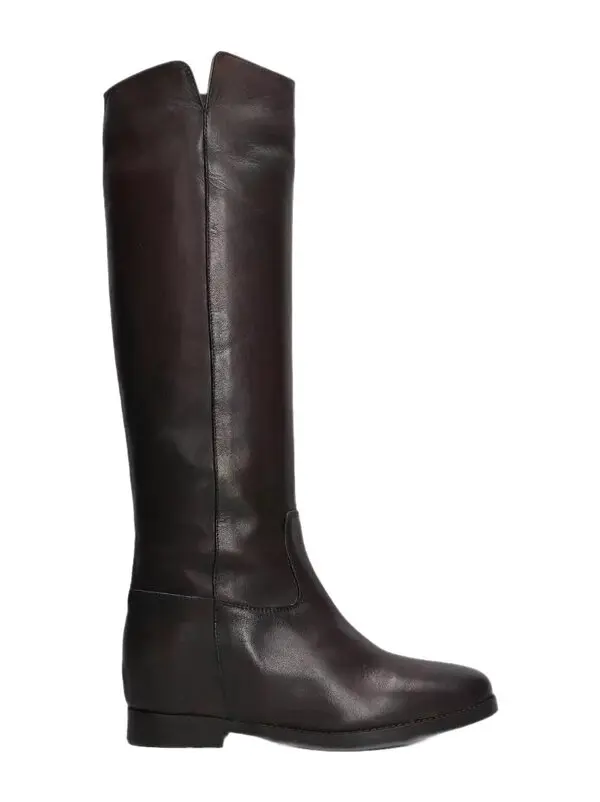 JULIE DEE Round-toe Leather Boots - Brown