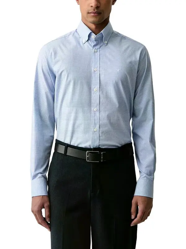 HACKETT LONDON Gingham-check Button-down Shirt - Blue