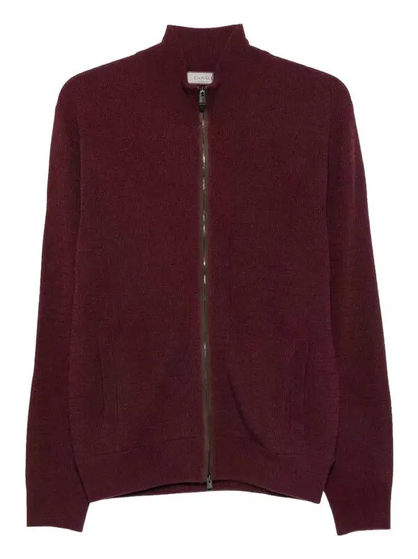 Canali Zip-up Ribbed-knit Sweater - Red