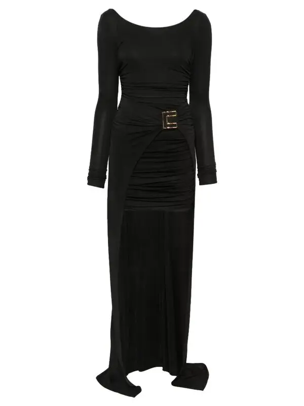 Elisabetta Franchi Ruched Logo-buckle Asymmetric Dress - Black