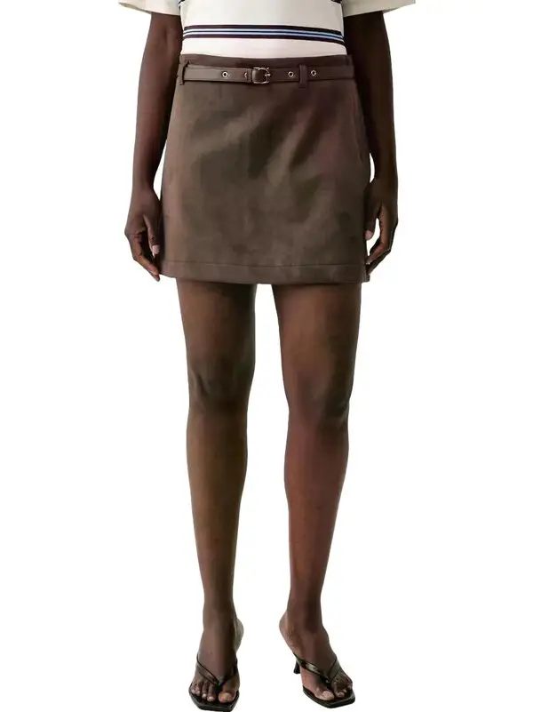 Guess Suede Mini Skirt With Belt - Brown
