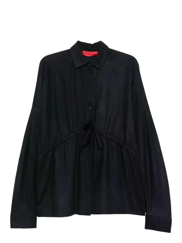 THELATEST Drawstring Waist Balloon Sleeve Shirt - Blue