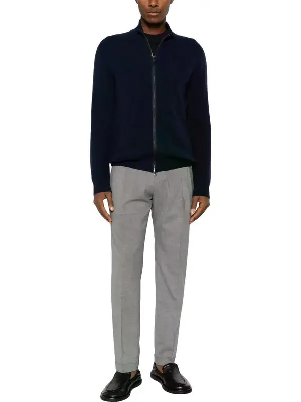 Canali Zip-up Ribbed-knit Sweater - Blue