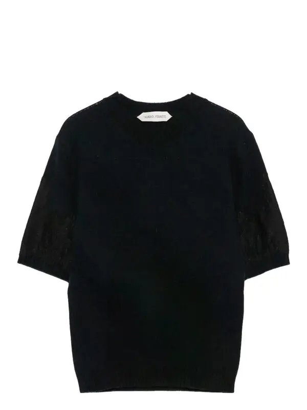 Alberta Ferretti Short Sleeve Sweater With Lace Paneling - Blue