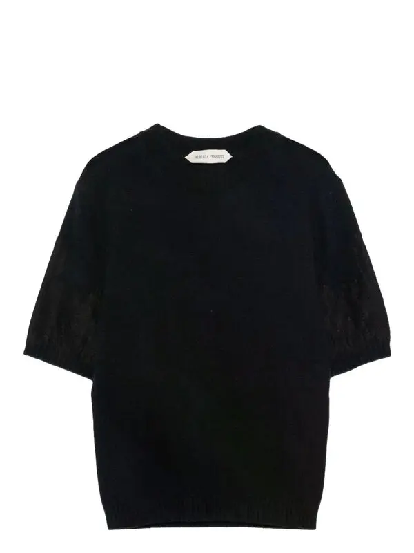 Alberta Ferretti Short Sleeve Sweater With Lace Paneling - Blue
